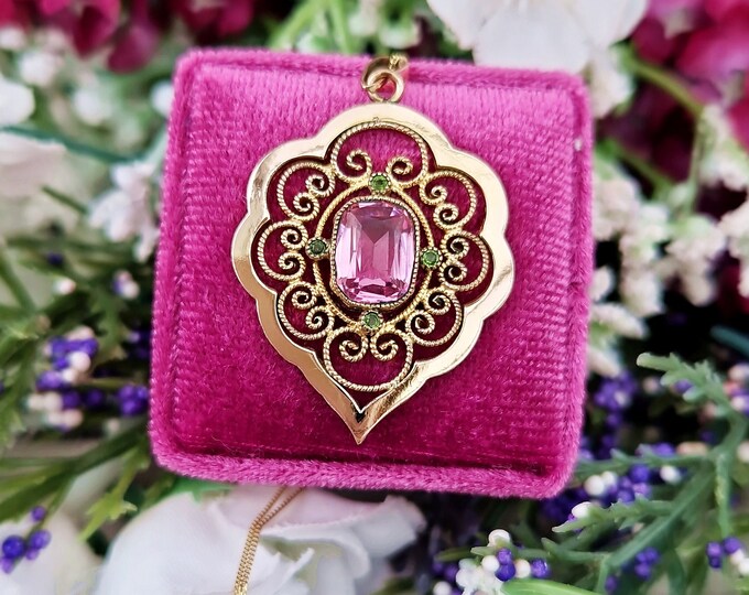 Antique Art Nouveau French Gold Fix Ornate Pink Glass Lavalier Pendant ...