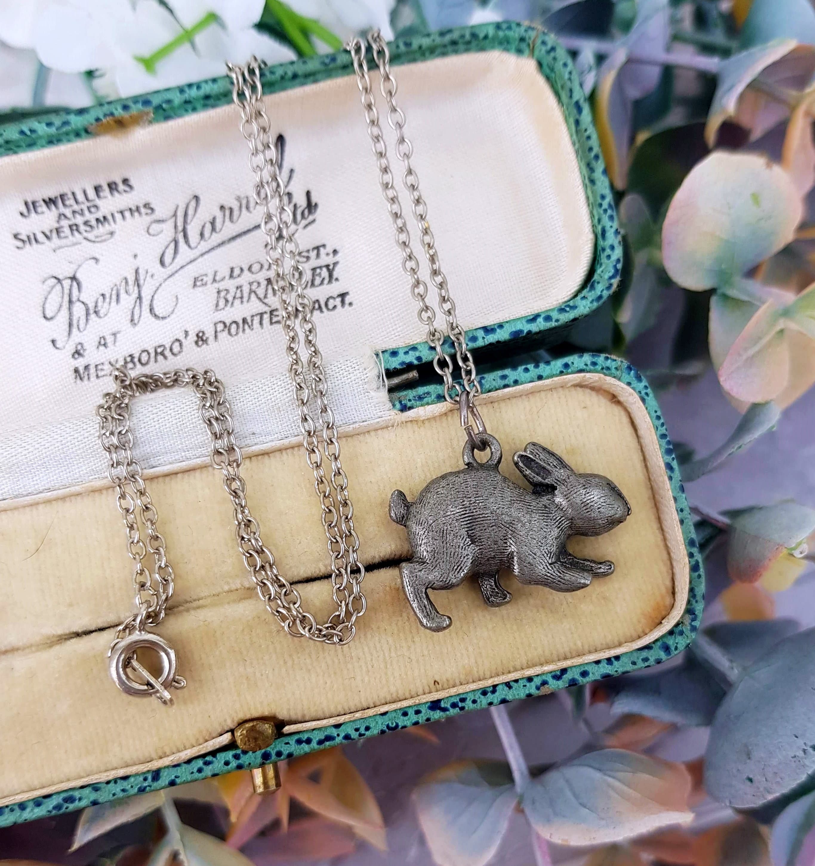 Vintage Darkened Silver Tone Cute Detailed 3D Rabbit Pendant | Etsy