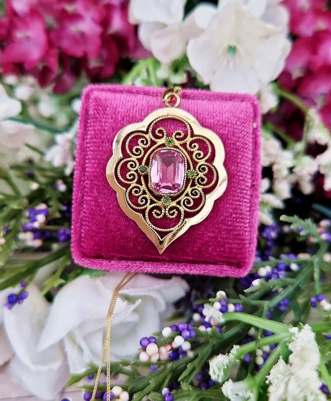 Antique Art Nouveau French Gold Fix Ornate Pink Glass Lavalier Pendant ...