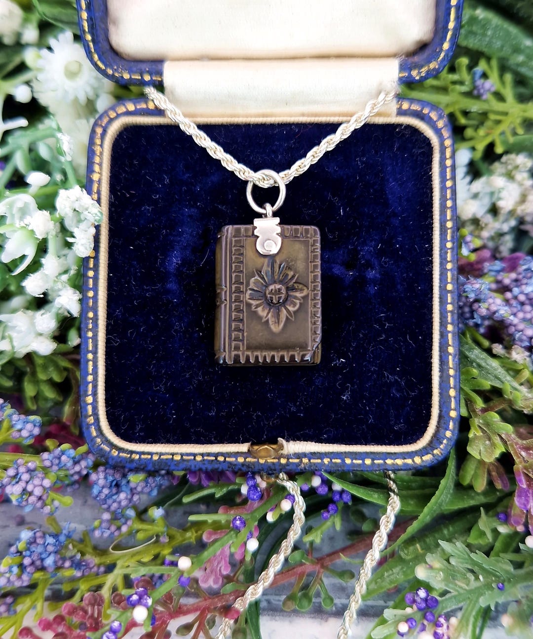 Antique Sterling Silver Black Whitby Jet Miniature Book Pendant ...