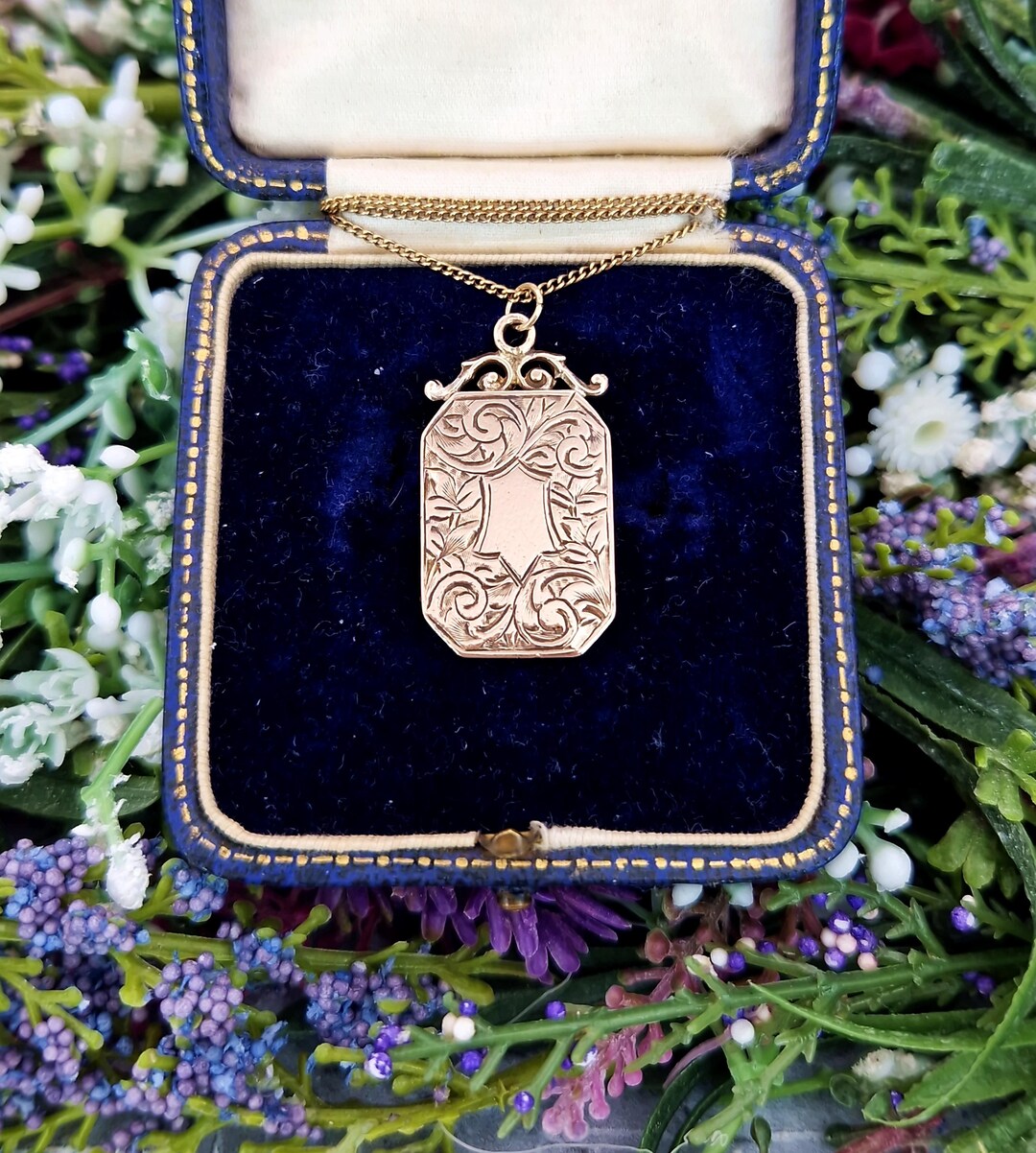 Antique Art Nouveau Rolled Gold Engraved Ornate Shield Cartouche ...