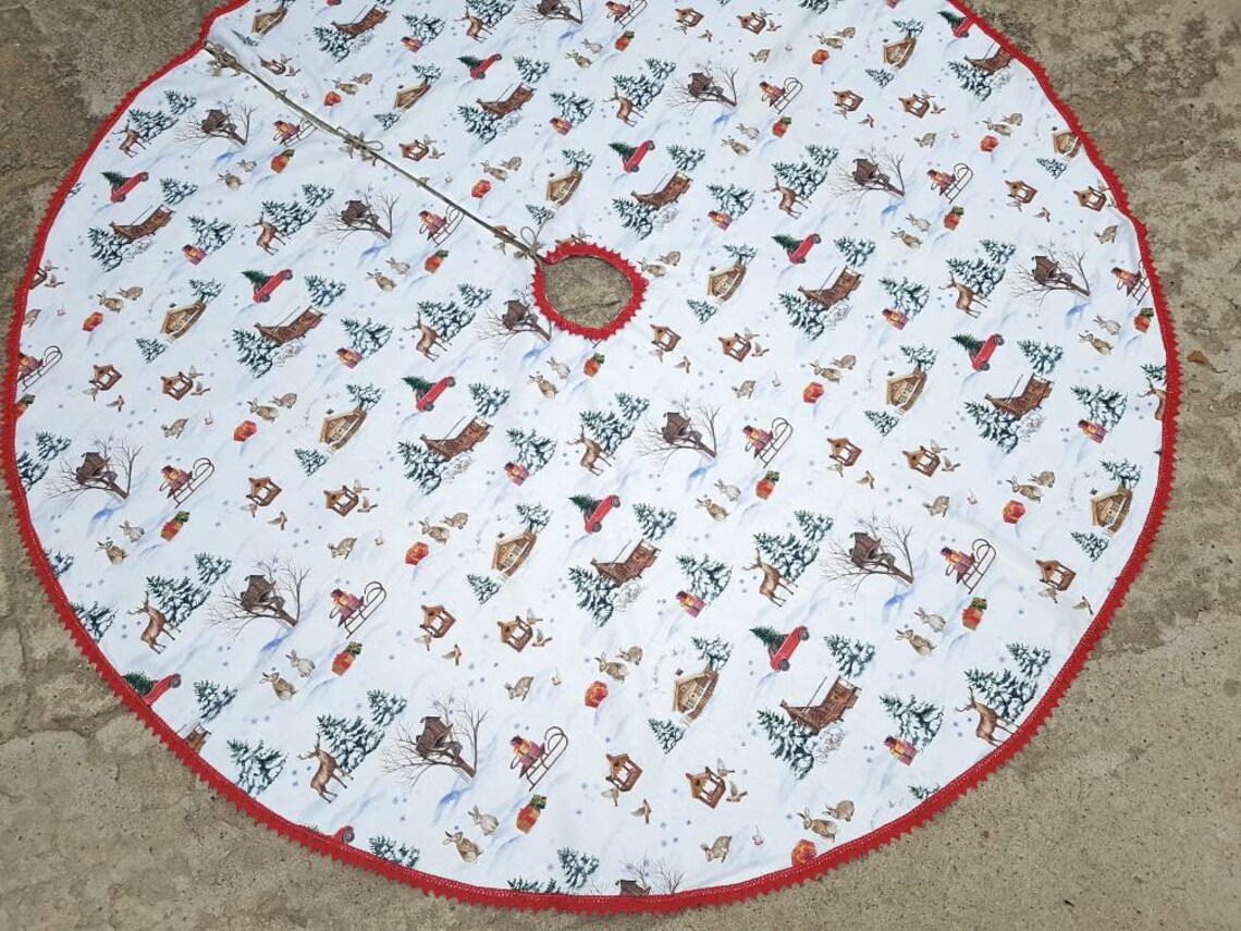 Forest Animals Tree Skirt Woodland Christmas Tree Skirt Deer Christmas ...