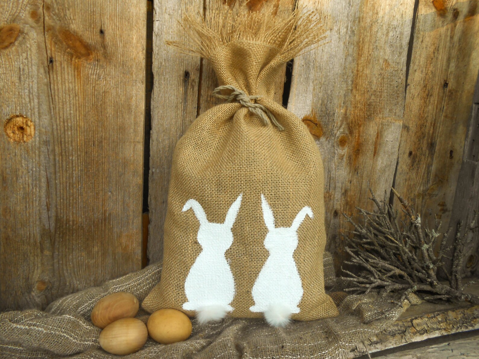 Easter Rabbit Easter Bunny Gift Bag Burlap Easter Gift Bag - Etsy