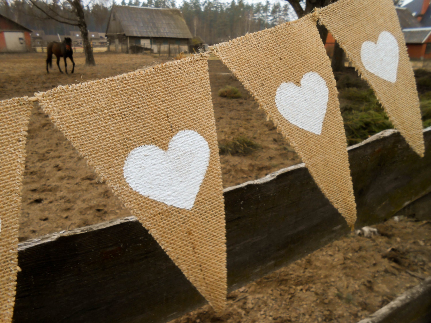 Heart Bunting Heart Banner Hearts Garland Valentines Day Decor Burlap ...