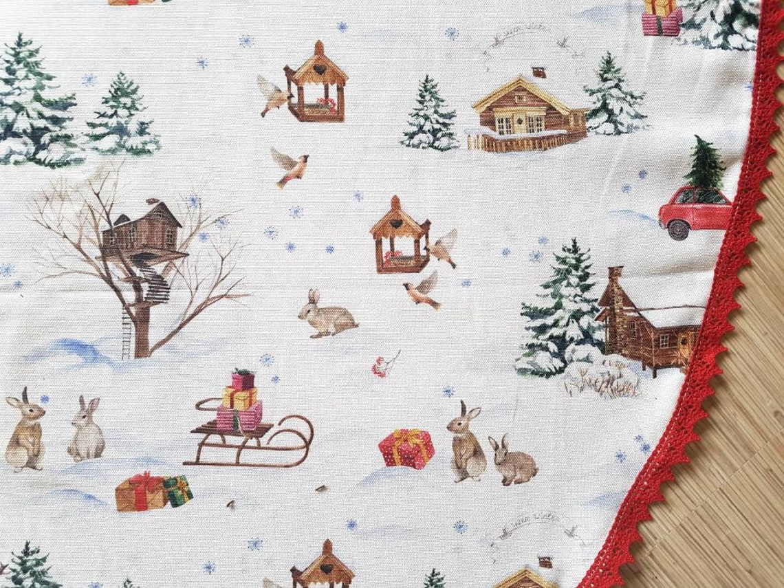 Forest Animals Tree Skirt Woodland Christmas Tree Skirt Deer Christmas ...