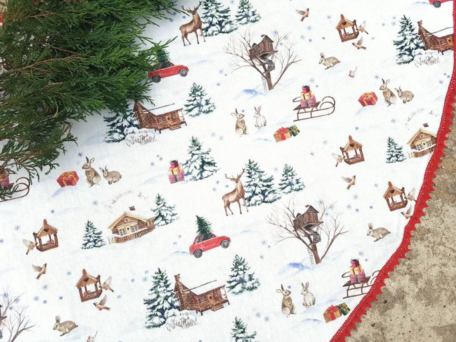 Forest Animals Tree Skirt Woodland Christmas Tree Skirt Deer Christmas ...