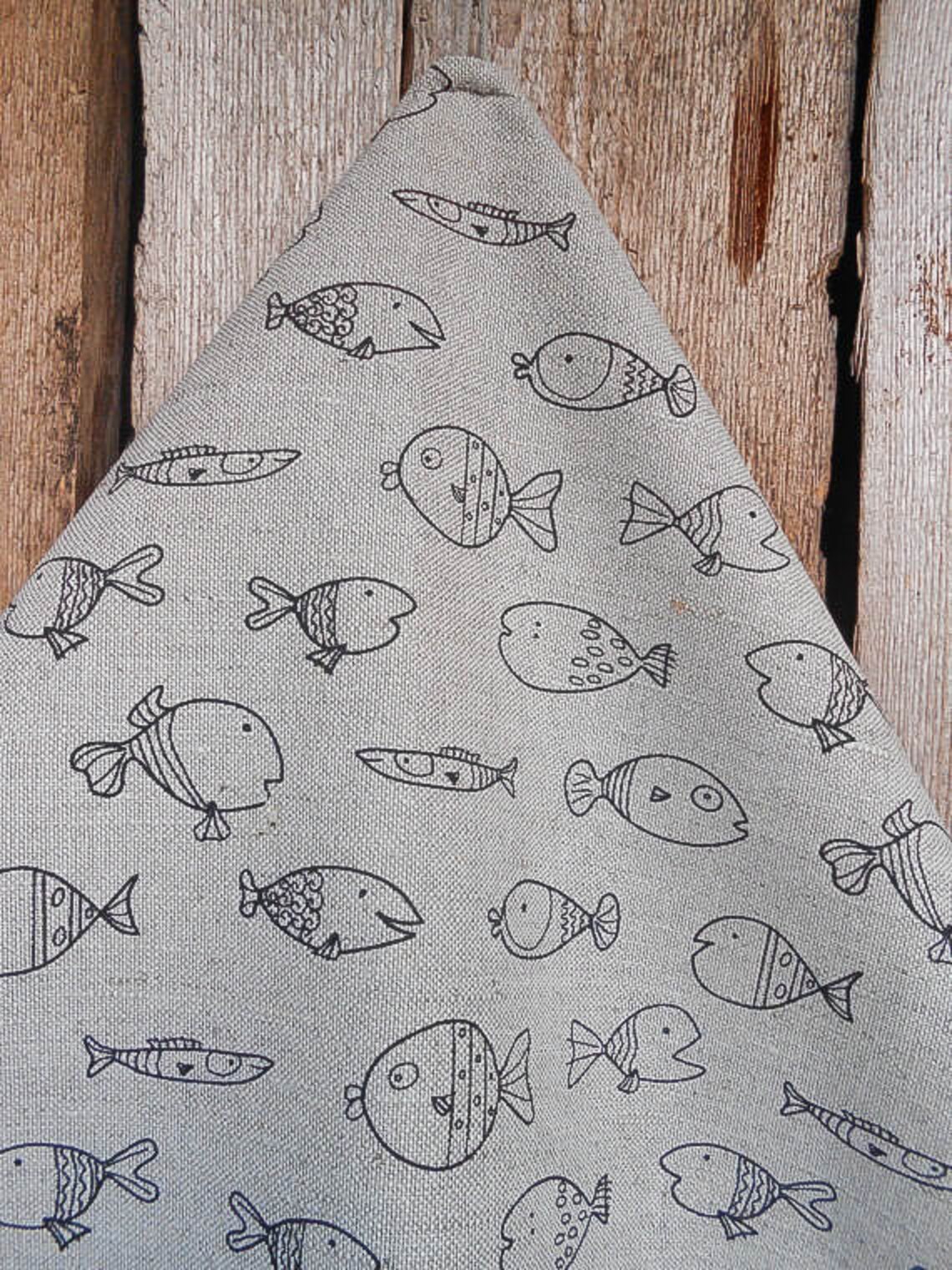 Fish Towel Fish Design Linen Tea Towel Linen Fishing Towel Towel Hand ...
