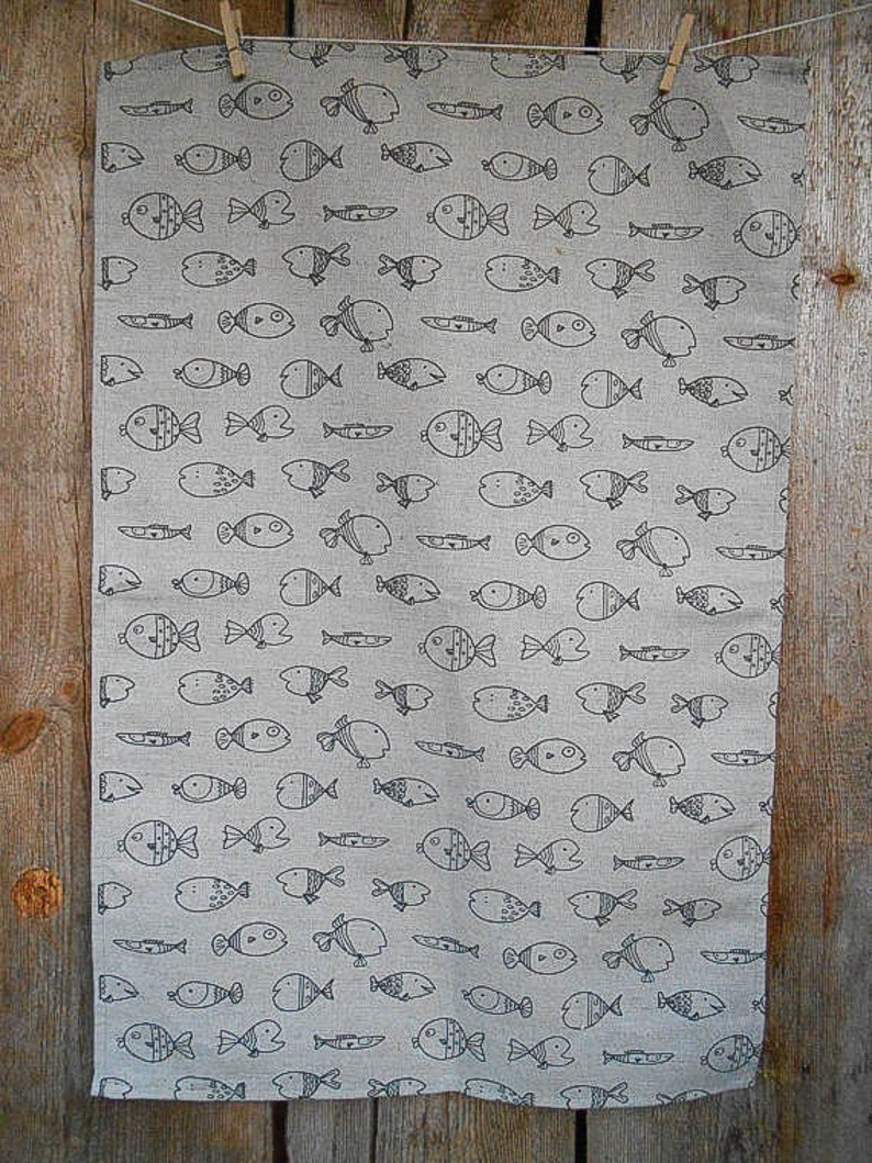 Fish Towel Fish Design Linen Tea Towel Linen Fishing Towel Towel Hand ...