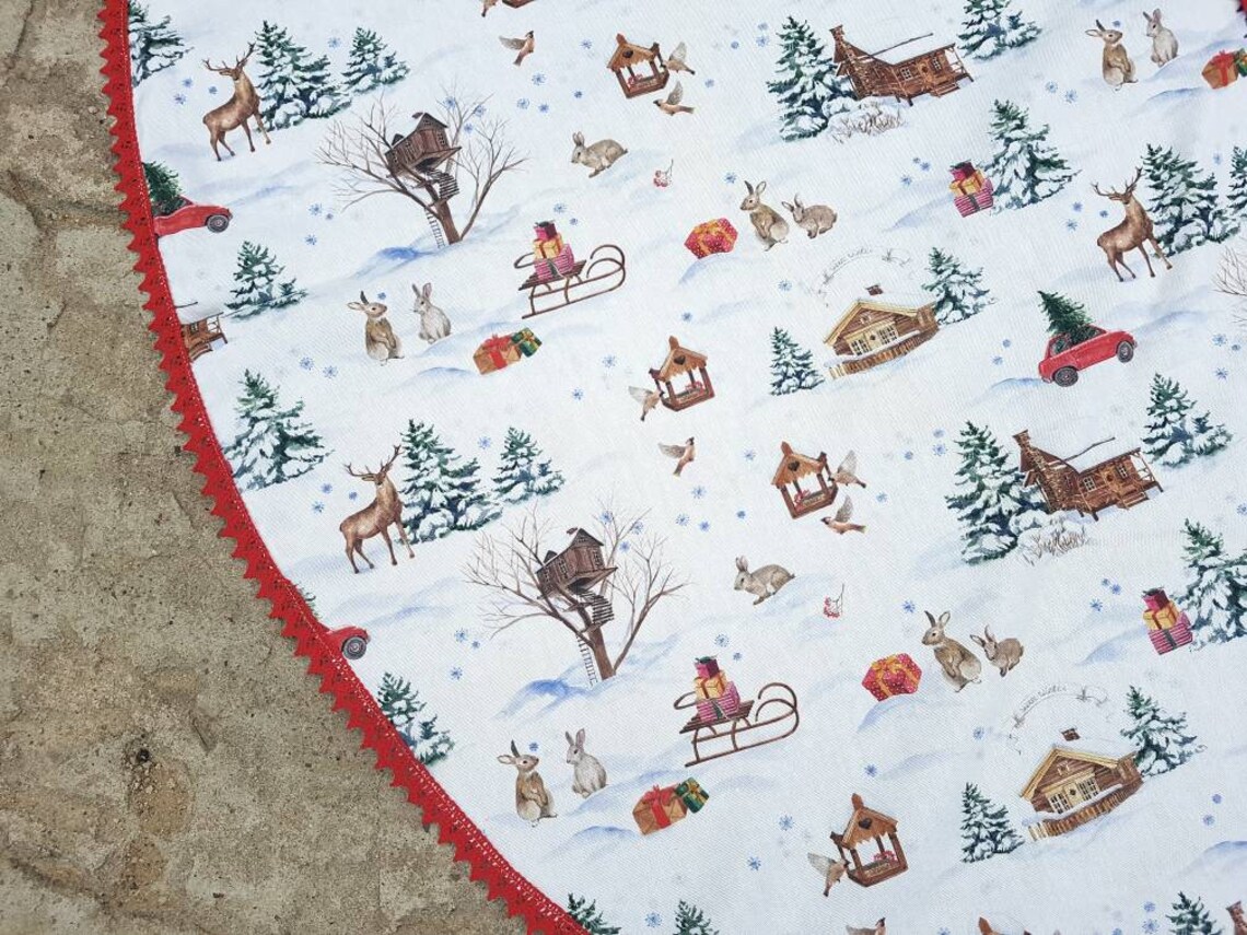 Forest Animals Tree Skirt Woodland Christmas Tree Skirt Deer Christmas ...