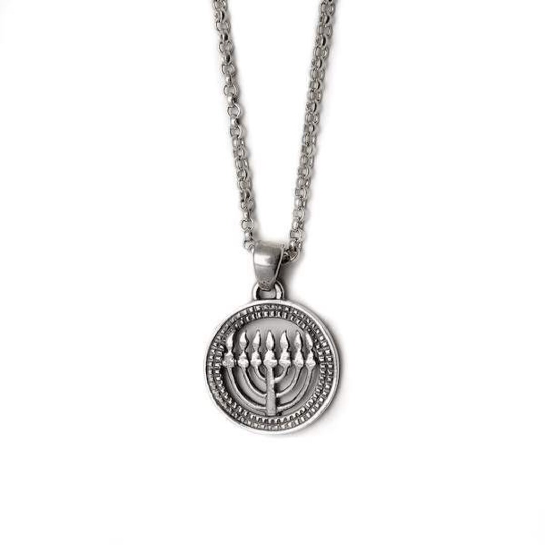 Sterling Silver Round Menorah Necklace - Etsy