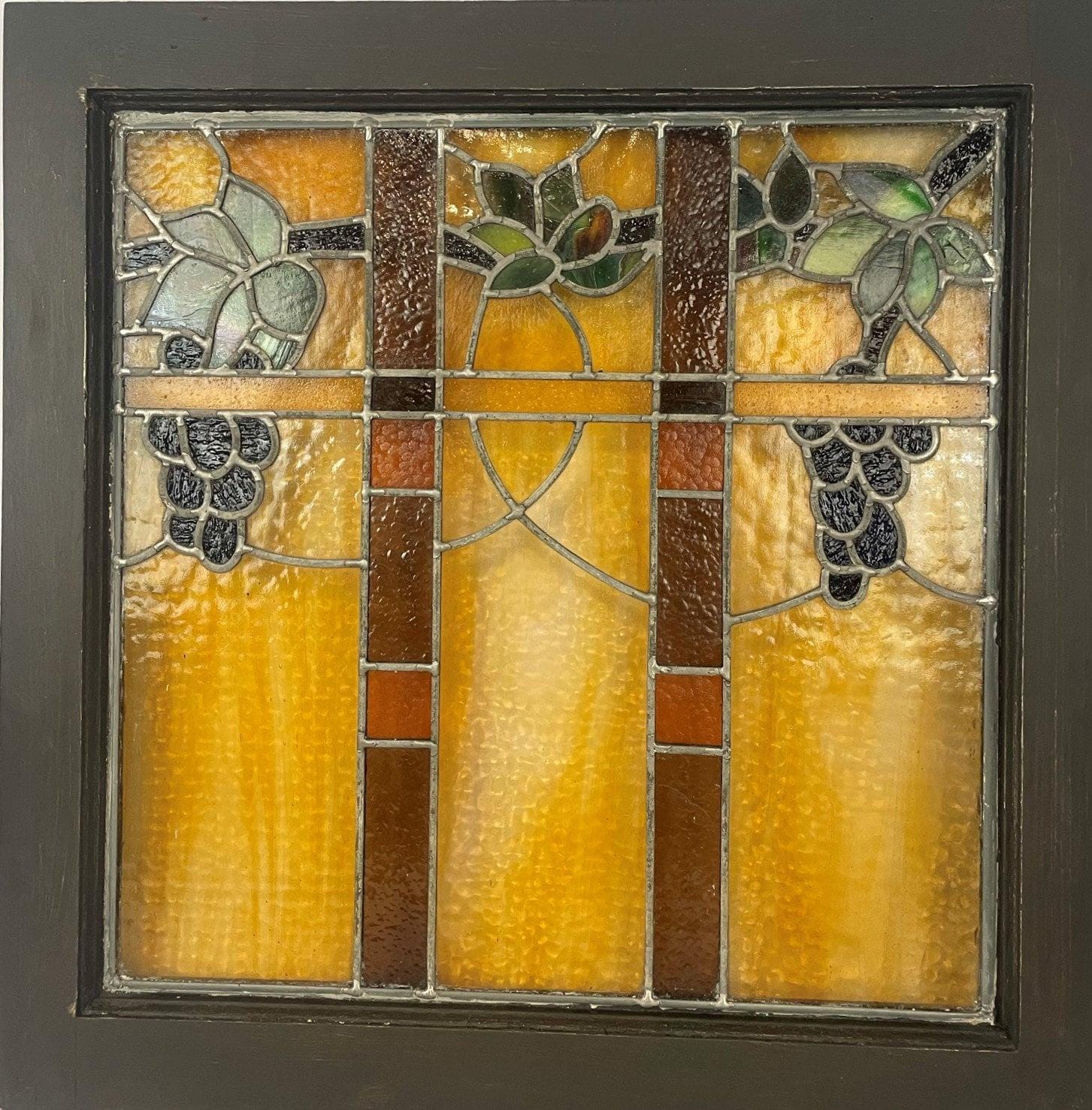 AG1030 Antique C1925 Stained Glass Windows Grapevine Pattern Restored ...
