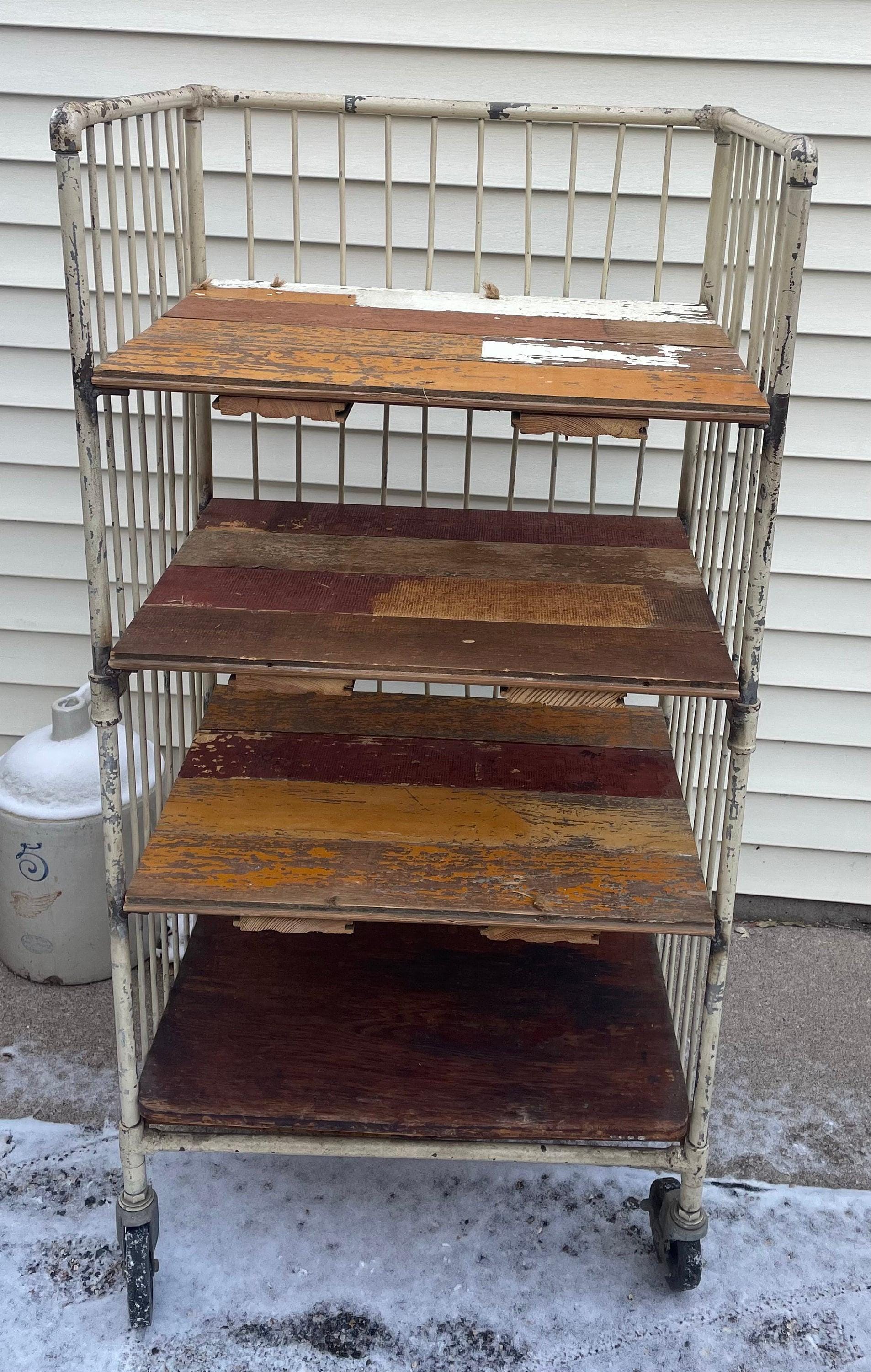 IF1001 Vintage C1920s Industrial Rolling Print Shop Bindery Cart Wood ...