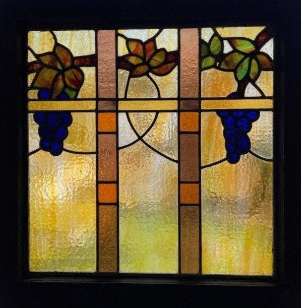 AG1030 Antique C1925 Stained Glass Windows Grapevine Pattern Restored ...