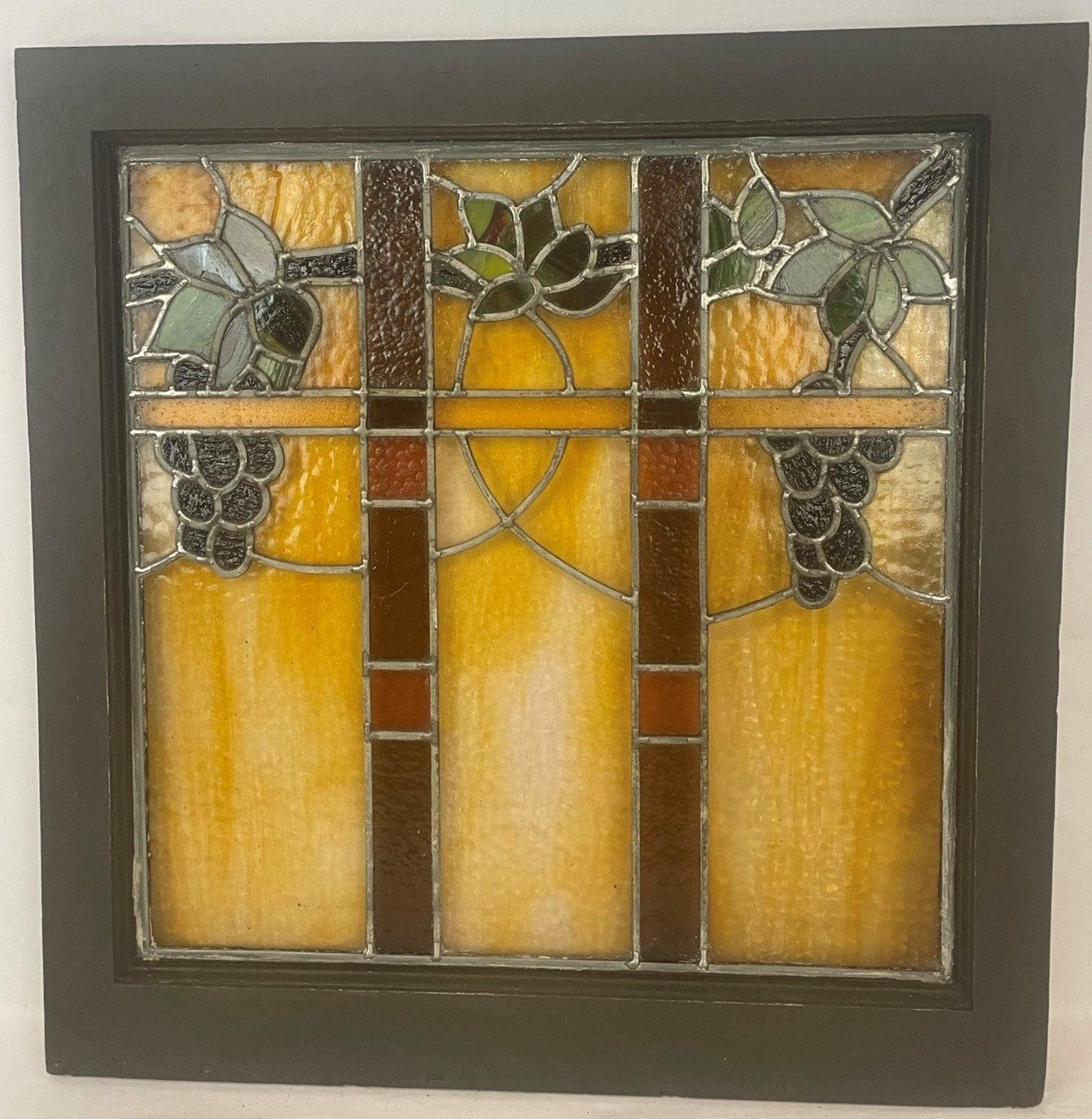 AG1030 Antique C1925 Stained Glass Windows Grapevine Pattern Restored ...