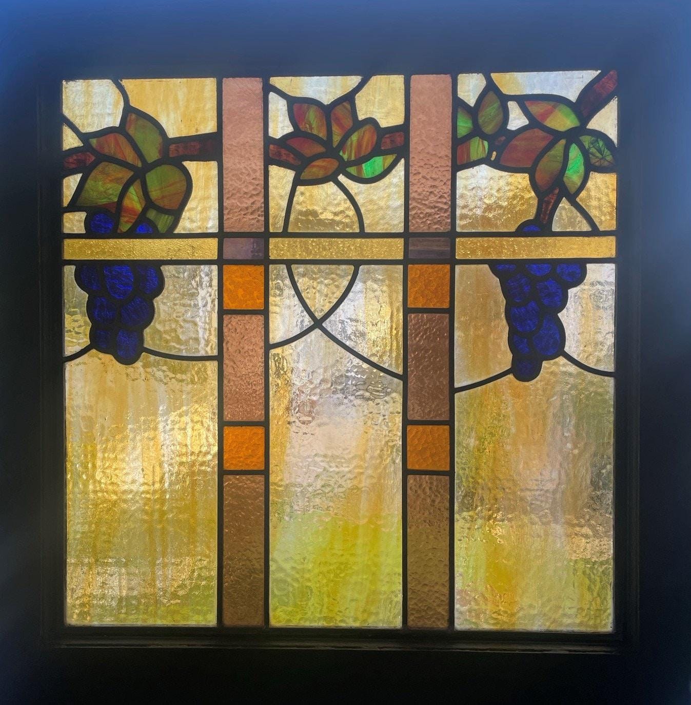 AG1030 Antique C1925 Stained Glass Windows Grapevine Pattern Restored ...