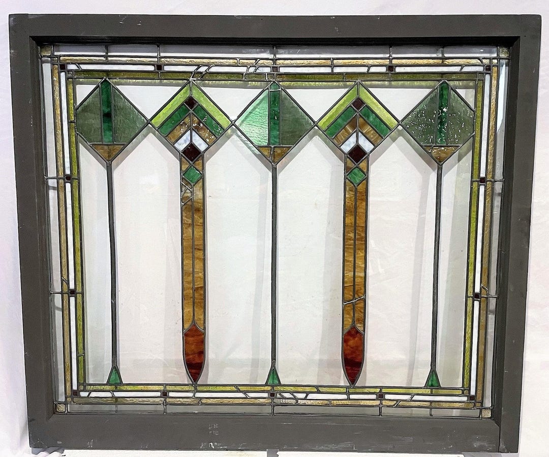 AG1032 Antique C1915 Large Prairie School Craftsman Landing Window ...