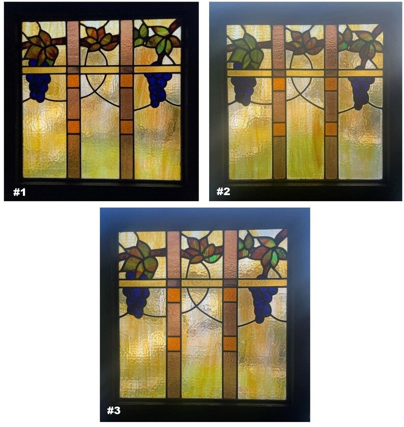 AG1030 Antique C1925 Stained Glass Windows Grapevine Pattern Restored ...