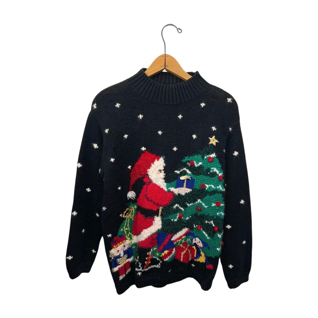 80’s Santa Nutcracker Croft & Barrow Hand-knit Chunky Holiday Sweater ...