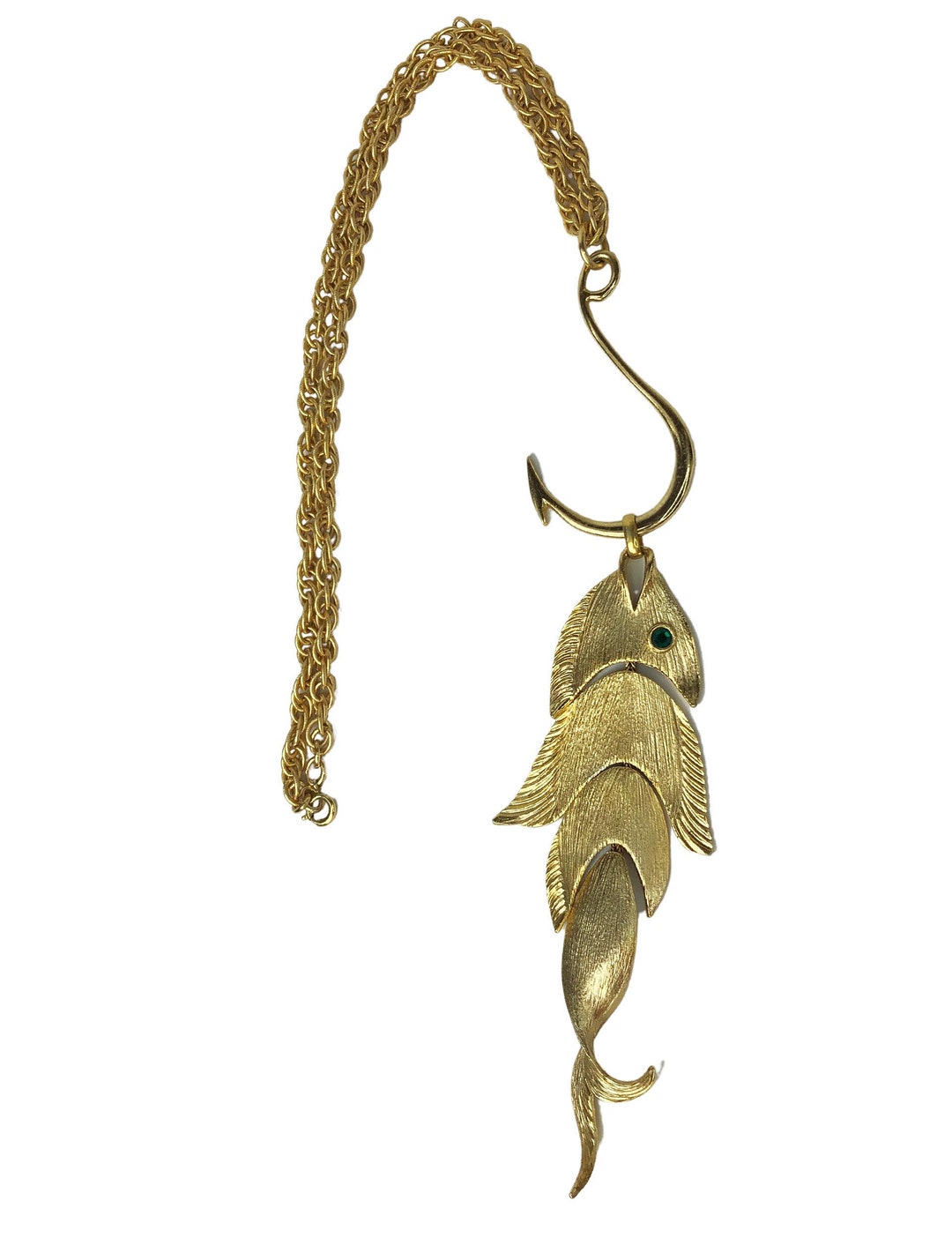 70s Gold NAPIER Articulated Fish Large Pendant Chain Pisces Necklace - Etsy