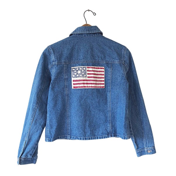 American Flag Denim Jacket - Etsy