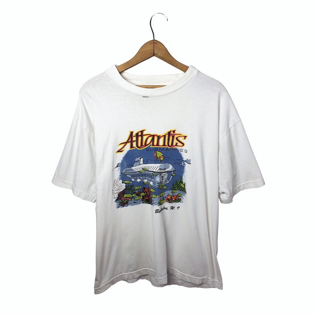 90s ATLANTIS Submarines Barbados Island Supply 100% Cotton T-shirt Size ...