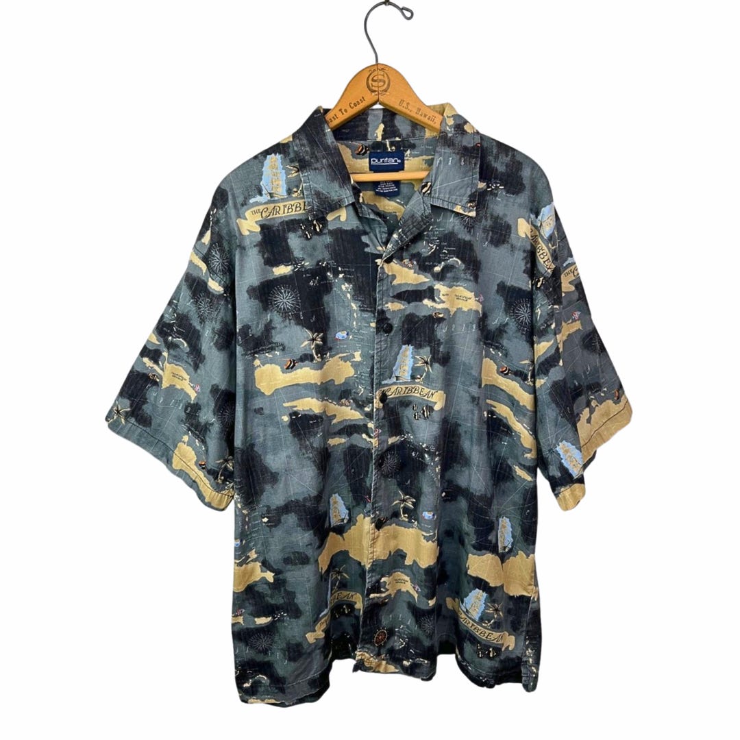 90’s Caribbean Tropical Map Vacation Buttondown Size XL - Etsy