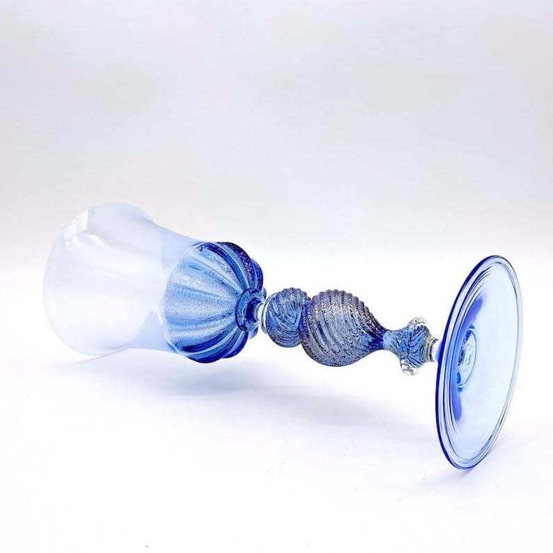 Handmade Murano Glass Goblet: Blue With Gold Leaf Details - Etsy