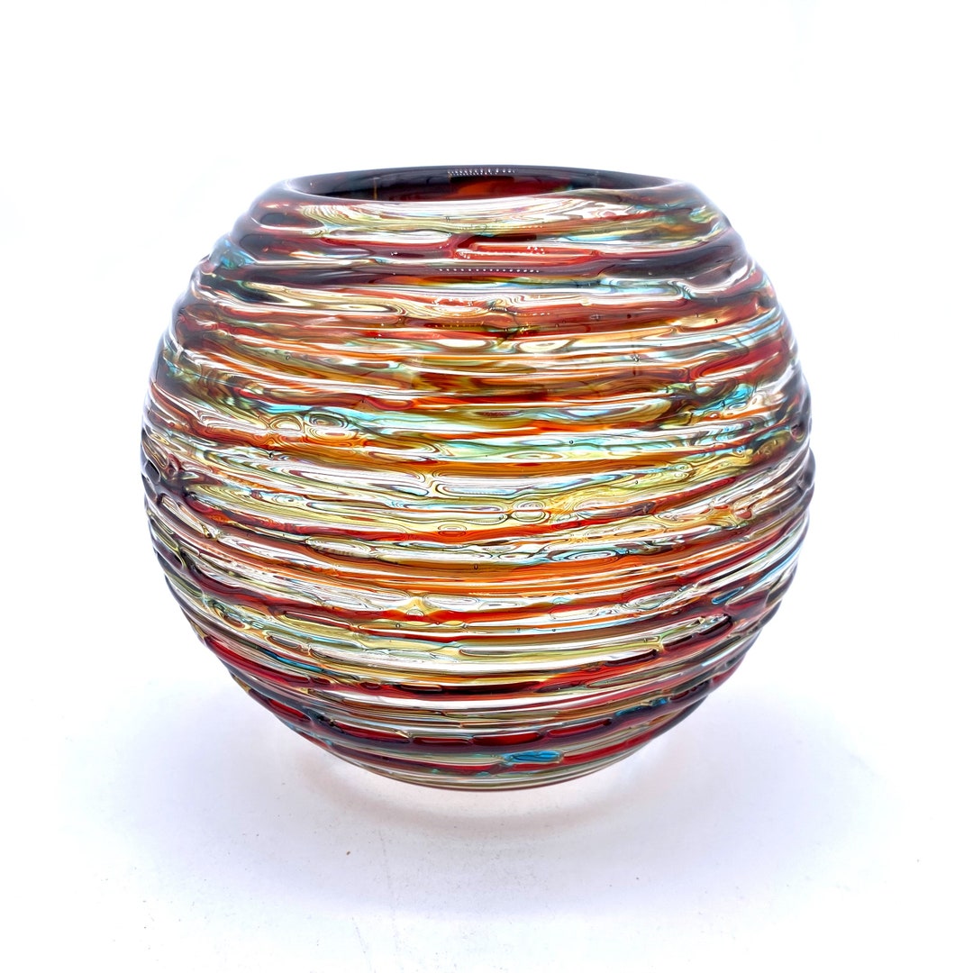 Hand-blown Murano Glass Vase: Tricolor Filament Centerpiece, Made in ...