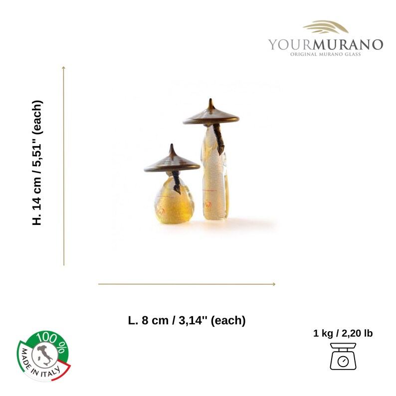 Murano Glass Chinese Figurines: Gold Leaf Crystal Pair, Made in Italy ...