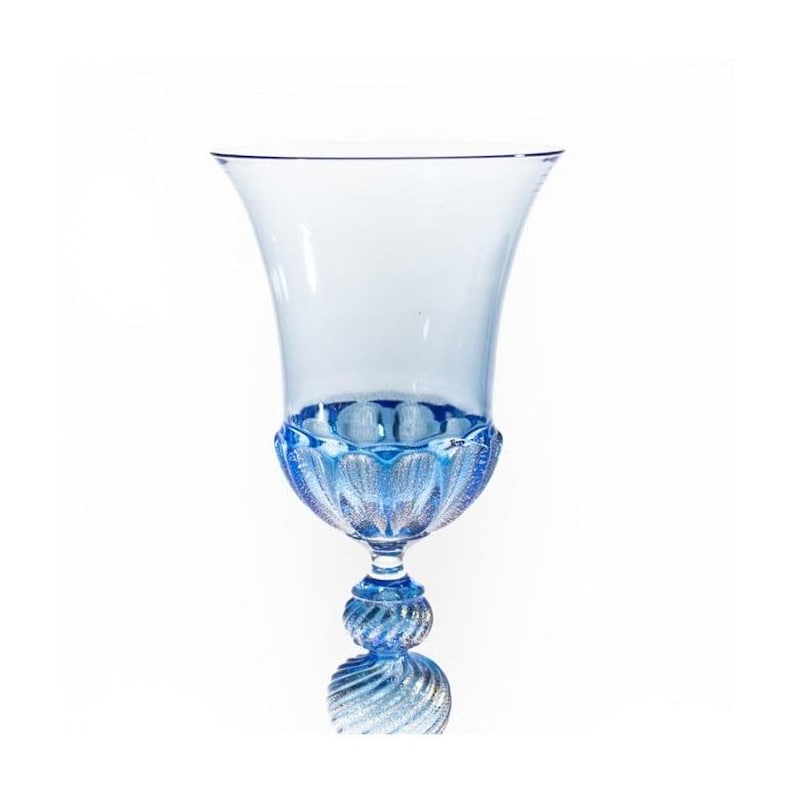 Handmade Murano Glass Goblet: Blue With Gold Leaf Details - Etsy