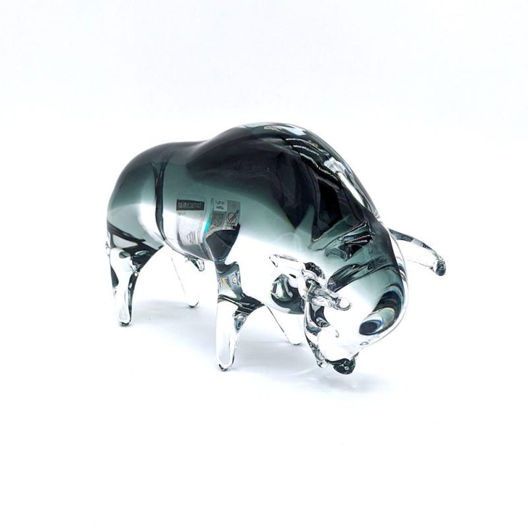 Handcrafted Murano Glass Bull Sculpture: Venetian Crystal & Steel ...