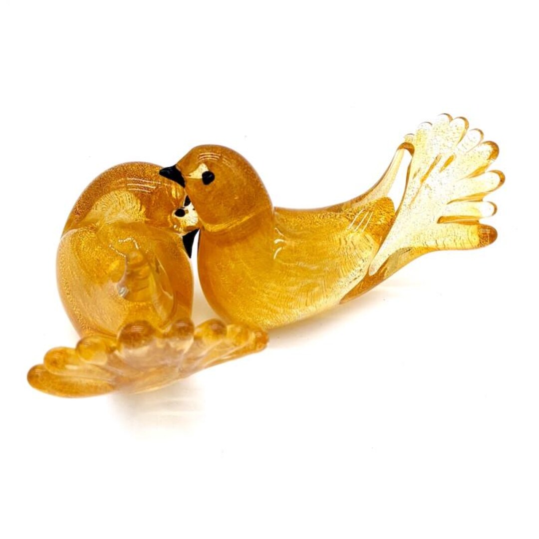 Murano Glass Amber Birds Sculpture With Gold Leaf Accents - Etsy