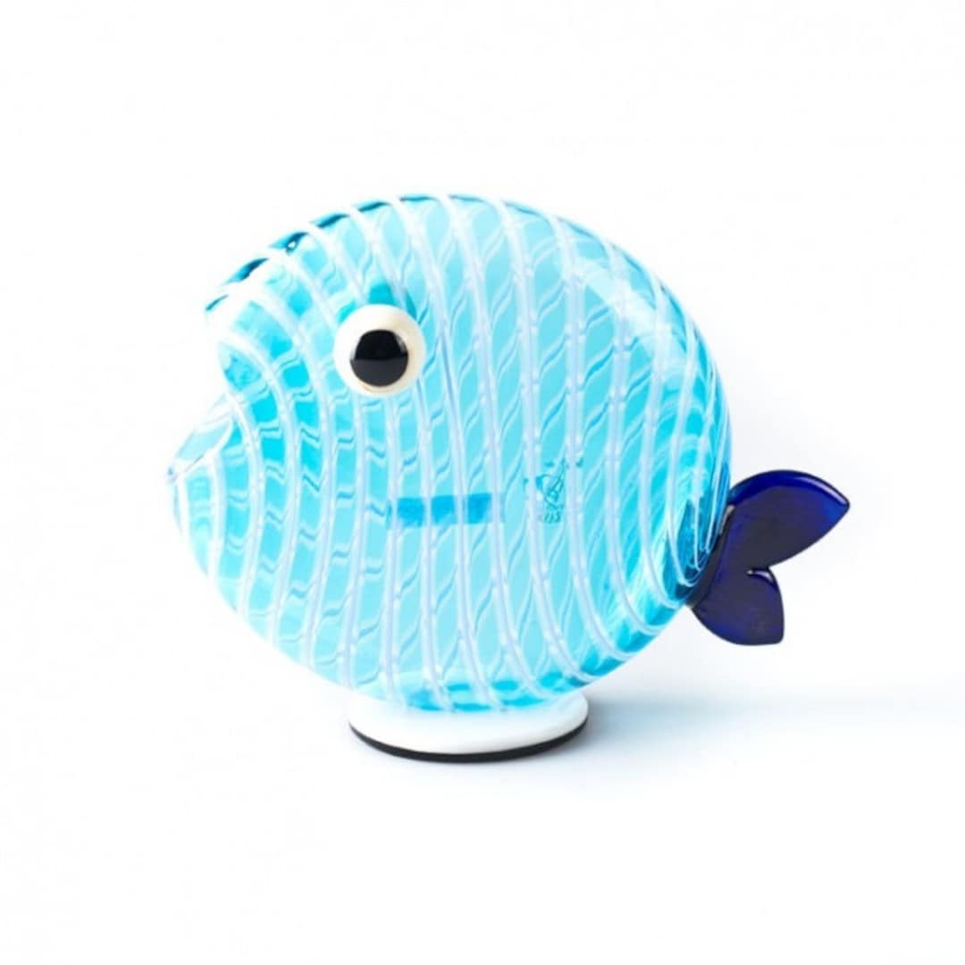 Murano Glass Fish Statue: Turquoise Filigree Marine Sculpture - Etsy