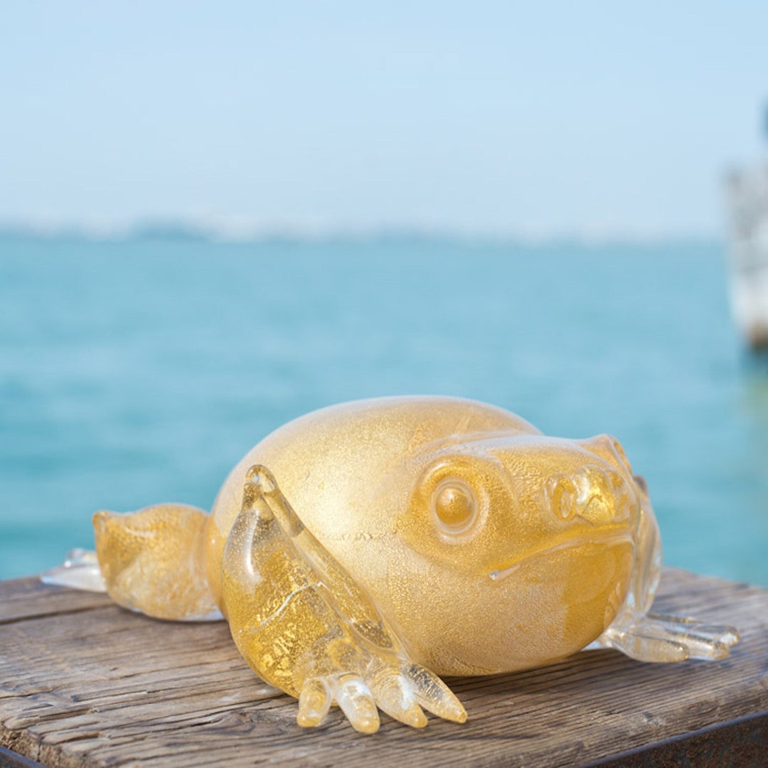 Hand-blown Murano Glass Frog Sculpture: Gold & Crystal Accent - Etsy