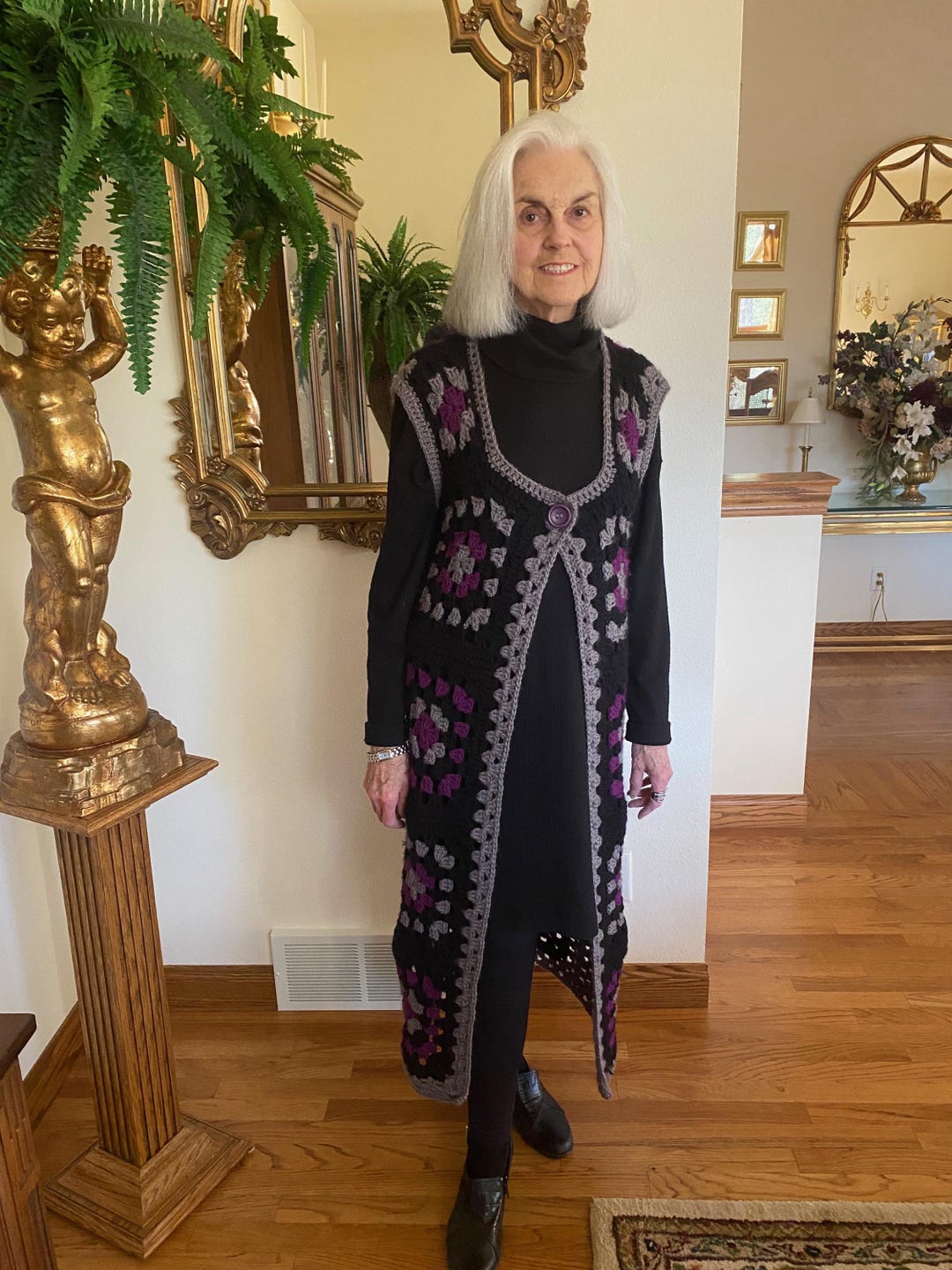 Hand Crocheted, Granny Square Long Duster W/hat, Size 10-14 - Etsy