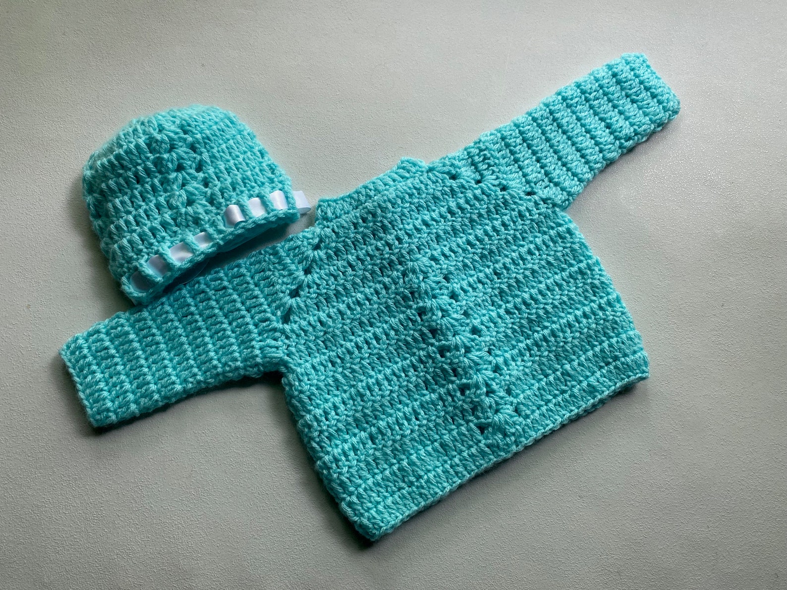 0044. Baby Girl Crocheted Cardigan Sets W/feather Stitch Accents ...