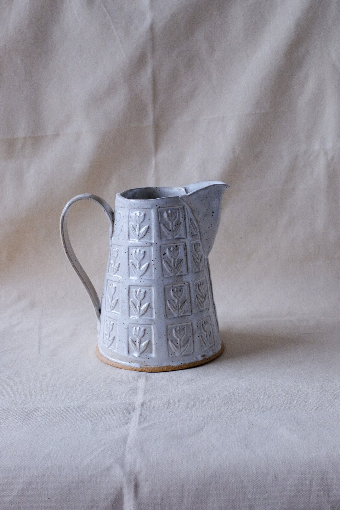 Handmade Ceramic Pitcher | White Rustic Floral Pattern Jug | MADE TO ...