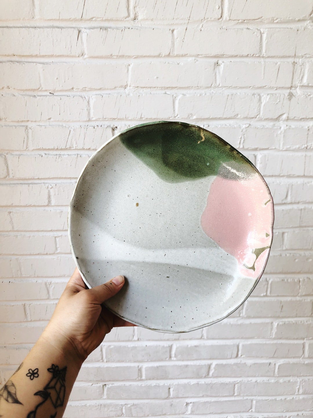 Colourful Ceramic Plate, Handmade Pottery Dinner Plate, Pink and Green ...