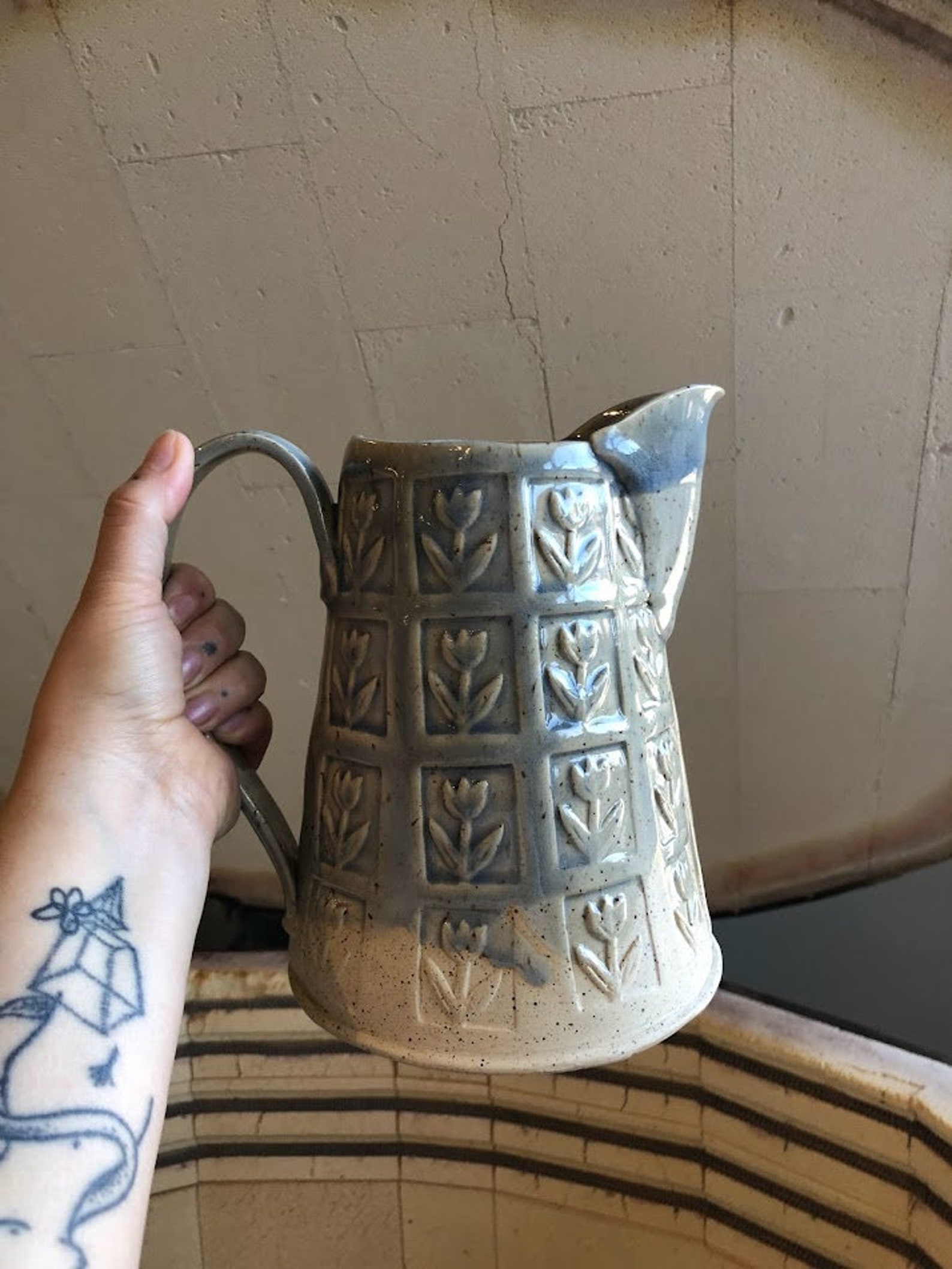 Handmade Ceramic Pitcher White Rustic Floral Pattern Jug - Etsy