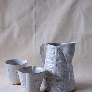 Handmade Ceramic Pitcher | White Rustic Floral Pattern Jug | MADE TO ...