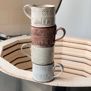 Patterned Ceramic Mug, Handbuilt Pottery, Rustic Coffee or Tea Mug ...