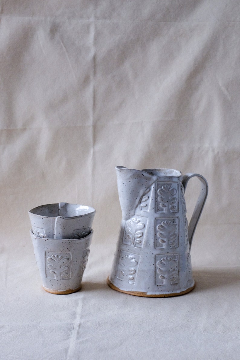 Handmade Ceramic Pitcher White Rustic Floral Pattern Jug - Etsy