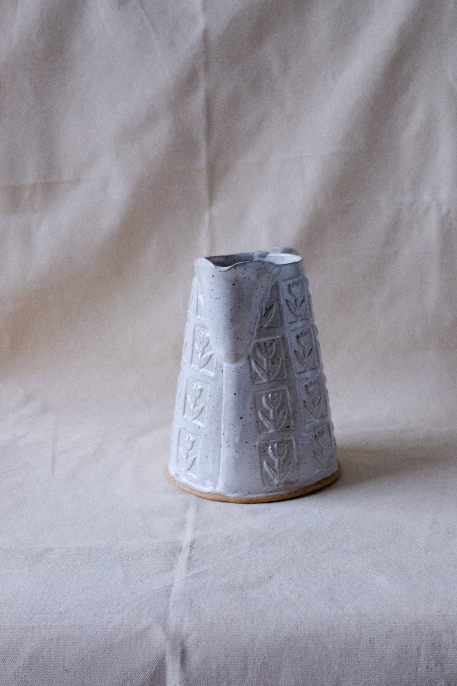 Handmade Ceramic Pitcher White Rustic Floral Pattern Jug - Etsy