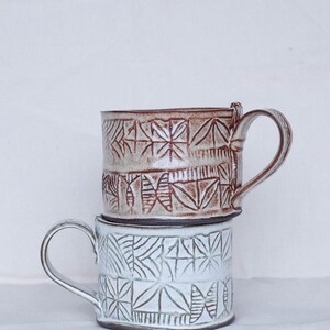 Patterned Ceramic Mug, Handbuilt Pottery, Rustic Coffee or Tea Mug ...