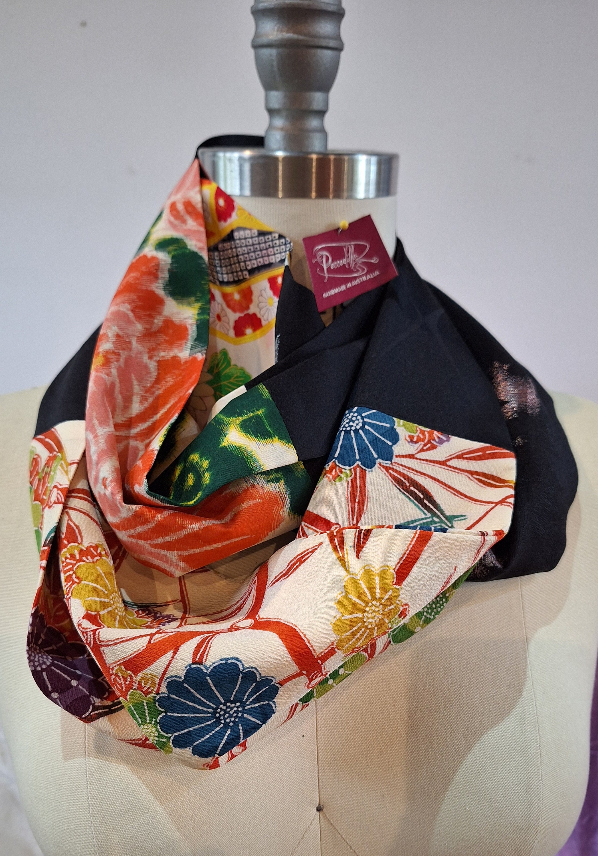 Silk Scarf Infinity Double-sided Featuring Vintage Kimono Silks - Etsy