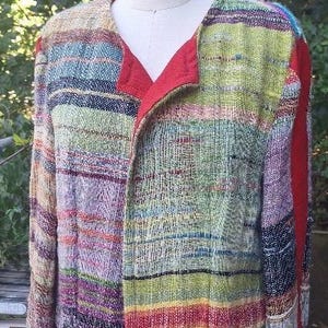 Jacket of Colourful Saori Weaving - Etsy