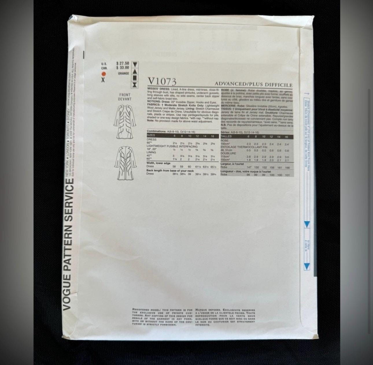 Vogue V1073 Designer Sewing Pattern by CHADO Ralph Rucci. Dress Sizes 6 ...