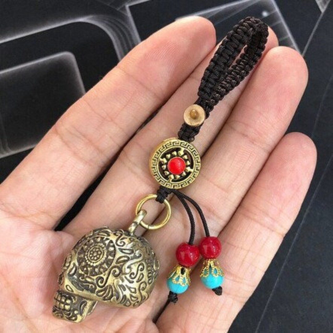 Brass Punk Skull Head Keychains 2022 Pendants Pure Copper Metal ...
