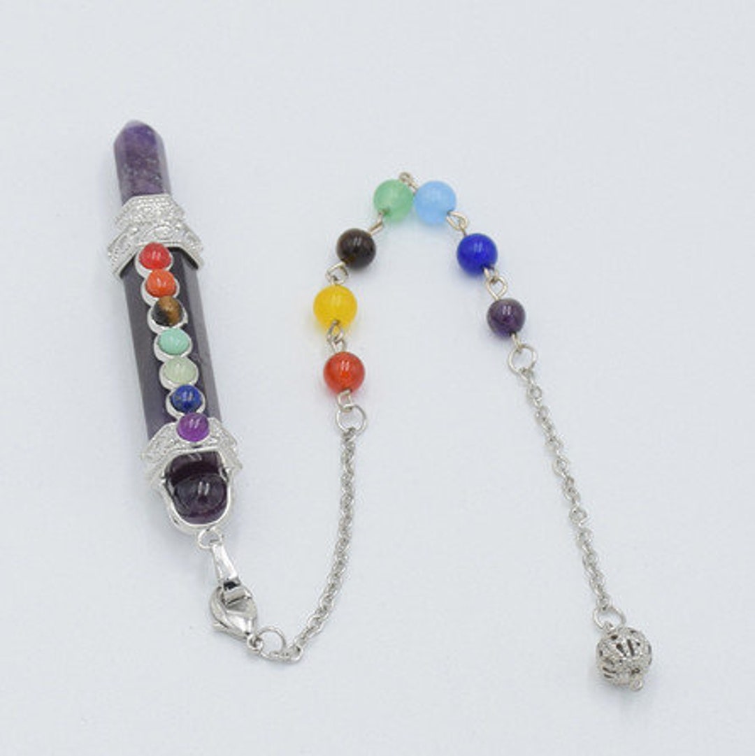 Natural Rock Crystal Pencil Pendulum With Bead Chain Stone Dowsing ...
