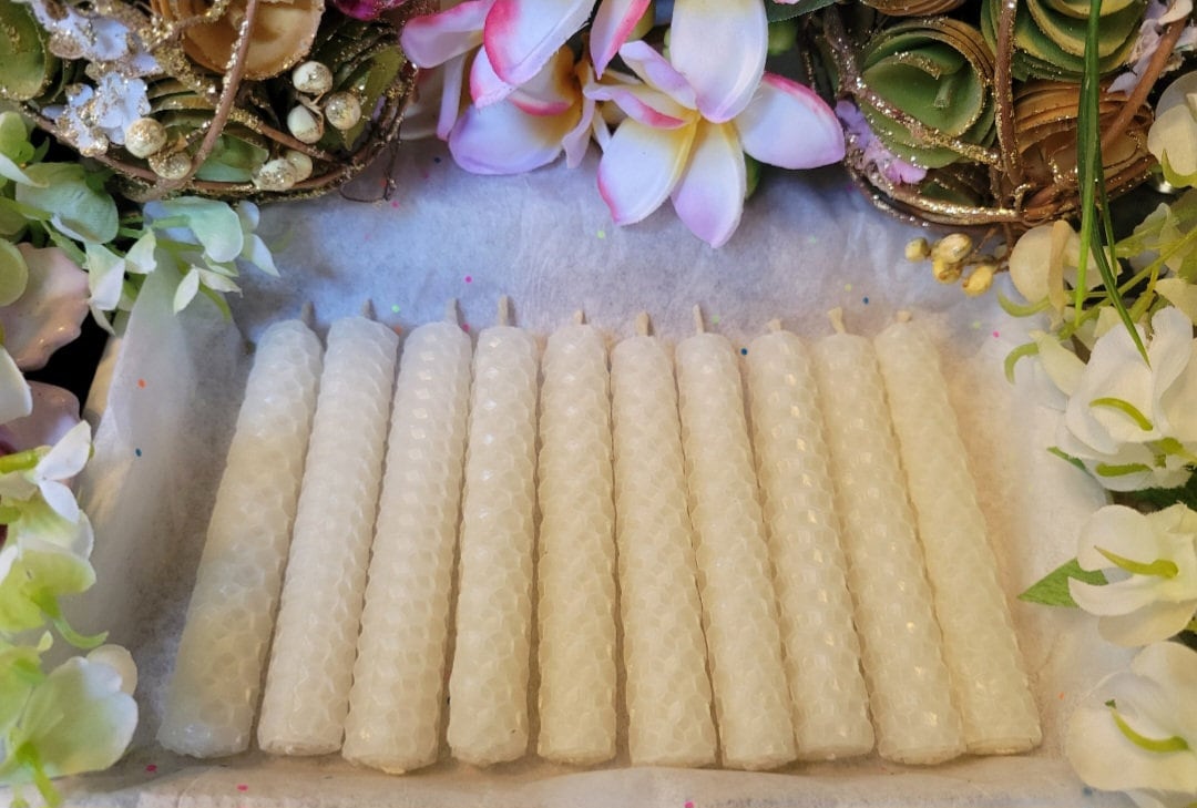 12 SPELL CANDLES WHITE Set Magical Light Intention Beeswax 12 Candles 4 ...